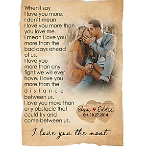 Personalized Couple Blanket with Photo When I Say I Love You More Blanket Great Customized Gifts for Her Or Him in Anniversary- Custom Image Blanket Soft and Warm for My Love in Father's Day