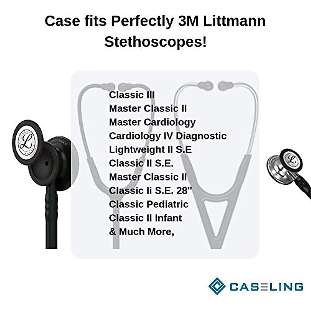 caseling Hard Case fits Stethoscope 3M Classic III/Lightweight II S.E/Cardiology IV Diagnostic. (Case Only) (EVA Black)