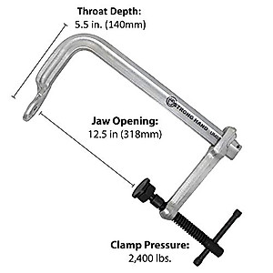 Strong Hand Tools UM125-C3 Regular Duty Bar Clamp, 12-1/2" Capcaity, 2400 LBS Clamping Pressure, 5-1/2" Throat Depth