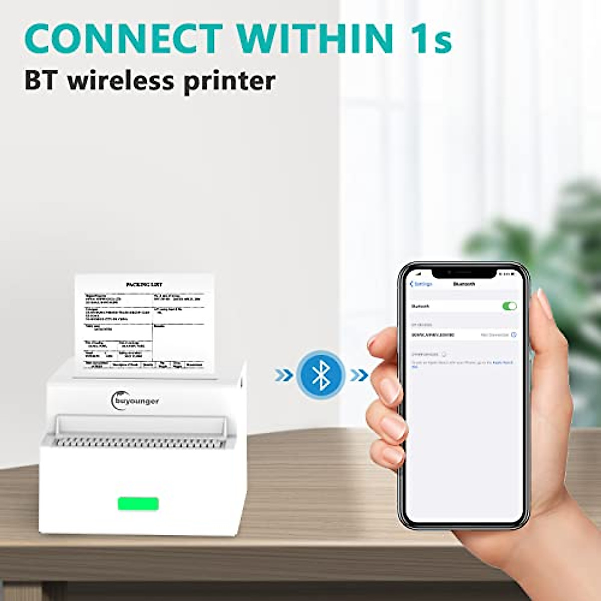 Buyounger Mini Printer, Mini Sticker Printer for iPhone Android Phone, Pocket Printer for Photo/Picture/Text/Notes/Label, White