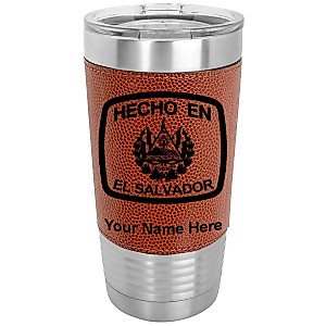 LaserGram 20oz Vacuum Insulated Tumbler Mug, Hecho En El Salvador, Personalized Engraving Included (Faux Leather, Basketball Style)