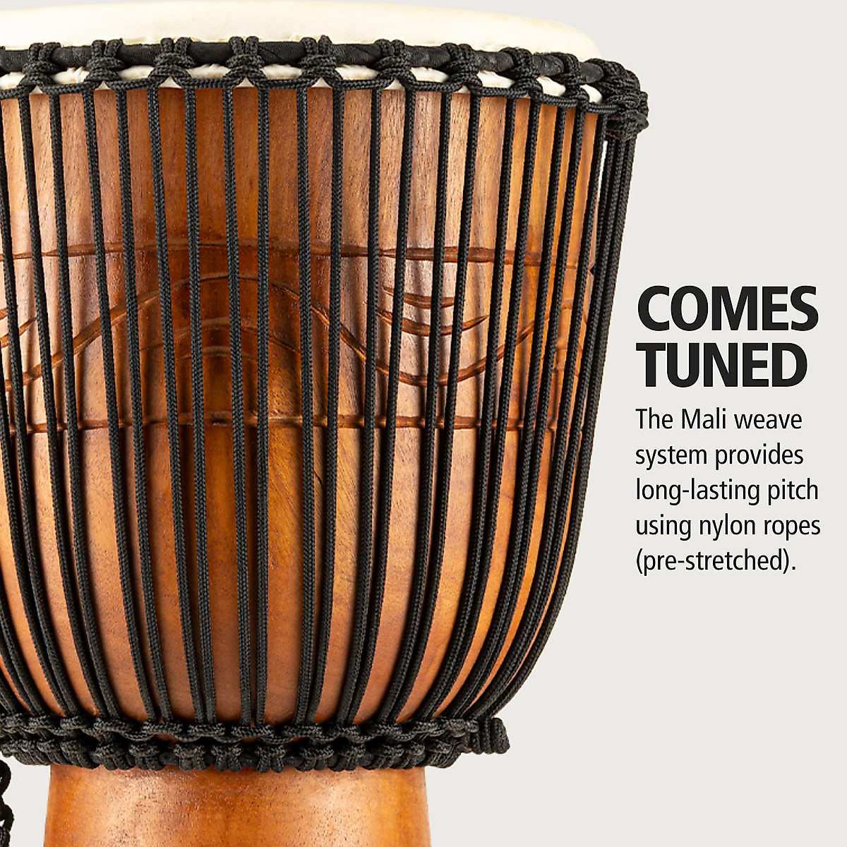 Meinl Percussion ADJ2-L+BAG African Style Rope Tuned 12-Inch Wood Djembe with Bag, Brown