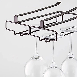 Lyellfe Set of 4 Wine Glass Rack, Under Cabinet Stemware Rack, Carbon Steel Wine Glass Holder Hanger for Shelf, Cabinet, Bar, No Drilling, Brown