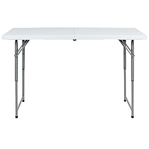Flash Furniture 4-Foot Height Adjustable Bi-Fold Granite White Plastic Folding Table
