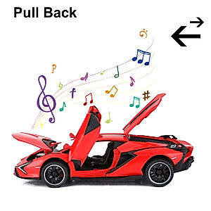 SASBSC Toy Cars Lambo Sian FKP3 Metal Model Car with Light and Sound Pull Back Toy Car for Boys Age 3 + Year Old (Red)