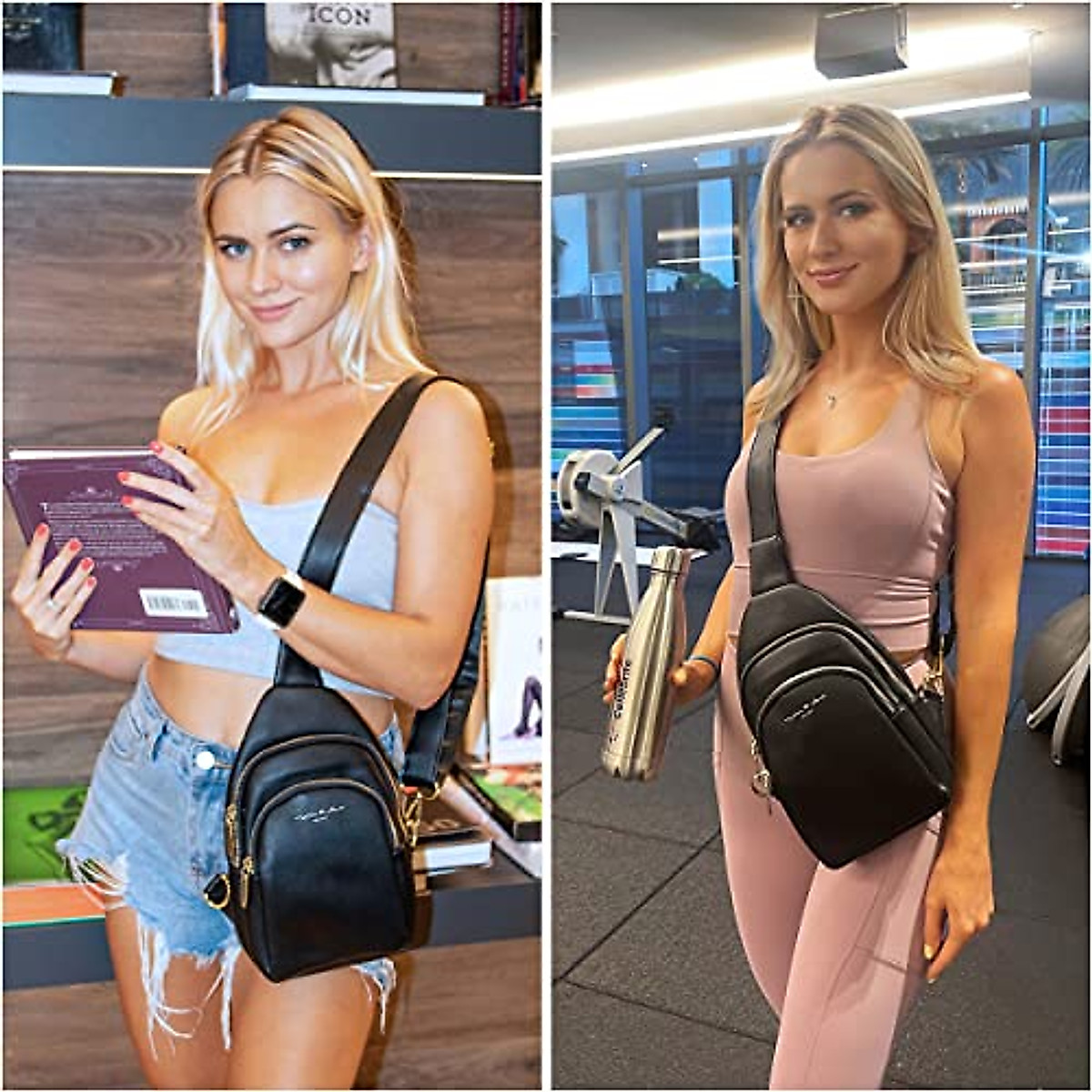 Small Crossbody Purse, Fanny Packs for Women Man Sling Bag Vegan Leather Crossbody Sling Purse for Gifts(Style5-Black)