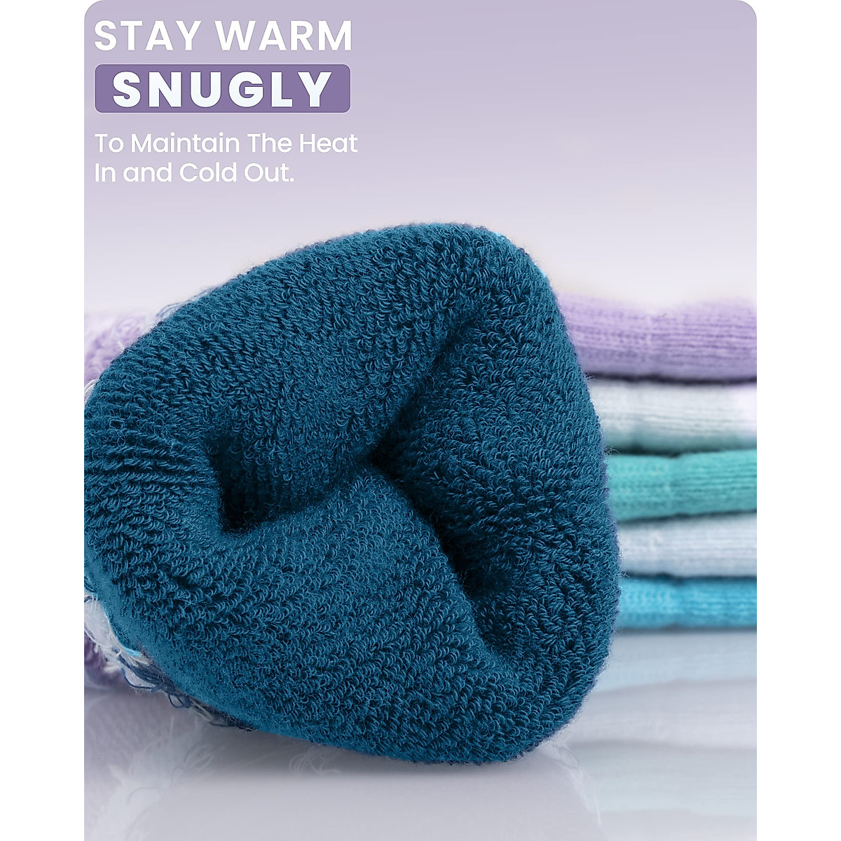 OutdoorMaster Ski Socks, 2-Pair Pack Skiing and Snowboarding Thermal Socks for Women with Over the Calf Design w/Non-Slip Cuff, Mountain Patterns - Lavender, Medium