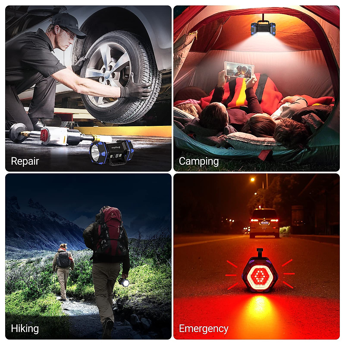 Led Camping Lantern Rechargeable, Camping Flashlight 1500LM, 8 Light Modes, Camping Lights 4800 Capacity, Portable Bright Flash Light for Emergencies, Power Outages, Hurricane, (Blue 2Pack)