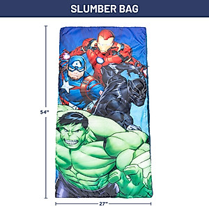 Jay Franco Marvel Avengers Battle Formation Slumber Sack - Cozy & Warm Kids Lightweight Slumber Bag/Sleeping Bag - Featuring Captain America, Iron Man, Black Panther, & Hulk