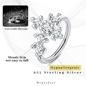 Drperfect 3 Pcs 925 Sterling Silver Pin Nose Ring Hoop, 20G Cubic Zirconia Cute Nose Ring Gold Silver Plated Cartilage Earrings Nose Piercing Jewelry for Women