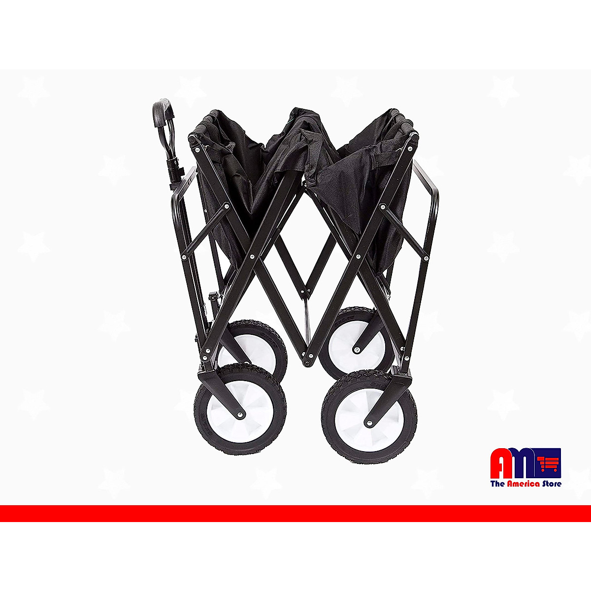 AM The America Store - Collapsible Foldable Wagon, Beach Cart Large Capacity, Heavy Duty Folding Wagon Portable, Collapsible Wagon for Sports, Shopping, Camping (Black)