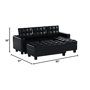 ACME Lyssa Sectional Sofa w/Ottoman - 51215 - Black Bonded Leather Match
