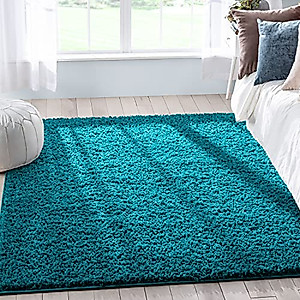 Well Woven Elle Basics | Emerson Shag Teal Blue | Textured (5'3" x 7'3") Area Rug