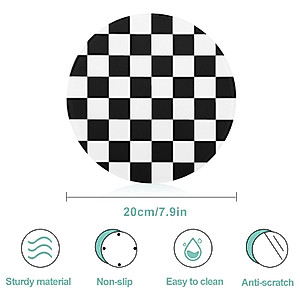 Bagea-Ka Black White Race Checkered Flag Pattern Tempered Glass Cutting Board 8" Round Kitchen Decorative Chopping Board Small