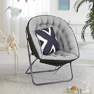 iw I WISH Saucer Chair for Adults,Folding Saucer Chair,Oversized Saucer Chair,Comfy Foldable Chair for Bedroom,Moon Chair，300 lbs (Grey)