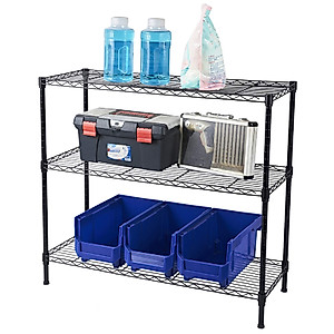 3-Tier Adjustable Height Wire Shelving Unit, Rack Shelving, Metal Steel Shelves, Garage Organizer, Utility Storage Shelf, 3-Tier Without Wheels, Black