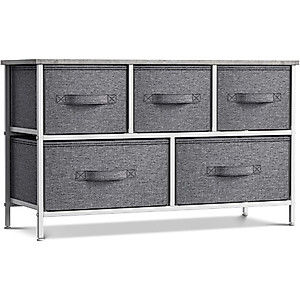 Sorbus Dresser with 5 Drawers - Storage Chest Organizer Unit with Steel Frame, Wood Top, Easy Pull Fabric Bins - Long Wide TV Stand for Bedroom Furniture, Hallway, Closet & Office Organization
