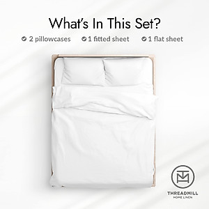 Threadmill 100% Organic Cotton Sheets for King Size Bed | GOTS Certified Hotel Percale Sheets | Deep Pocket King Sheets | 4 Piece King Size Sheets | White Sheets