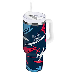 ARGTILDN 40 oz Tumbler Planes Helicopter Insulated Travel Mug with Handle and Straw Lid Stainless Steel Vacuum Coffee Cup Tea Beverage Container Water Bottles for Car Sports office
