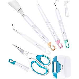 Sooez Weeding Tools for Vinyl, 6PCS Basic Tools Set for Cricut, Precision Craft Vinyl Tool Kit, Weeder/Scraper/Spatula/Scoring Stylus/Tweezers/Scissors for Vinyl, Paper & Iron-on Projects, Colored