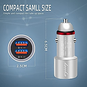 Wyssay Fast Mini Charger,36W Metal Car Charger Adapter, Dual Port USB Automobile Chargers Compatible with iPhone 13 12 11 Pro Max 8 Plus 7 6s, Samsung Galaxy S21/10/9/8/7,iPad (Sliver-2QC3.0)