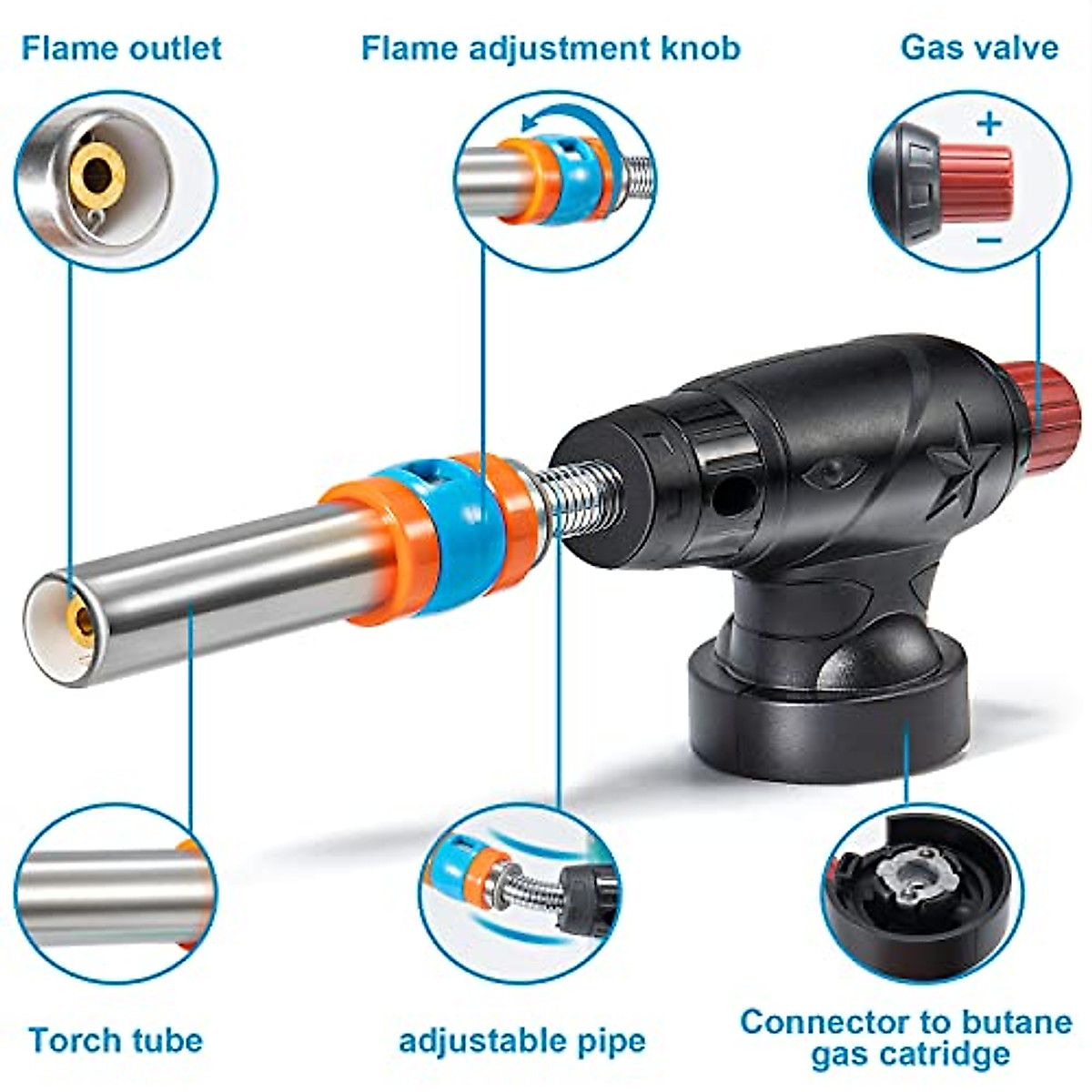 Yqlinnn 2 Pcs Butane Torch Kitchen Blow Lighter, Adjustable Nozzle Direction and Flame Size, Kitchen Torch Lighter Fits All Butane Tanks Ideal for Baking, Barbecue & Camping (Butane Gas Not Included)