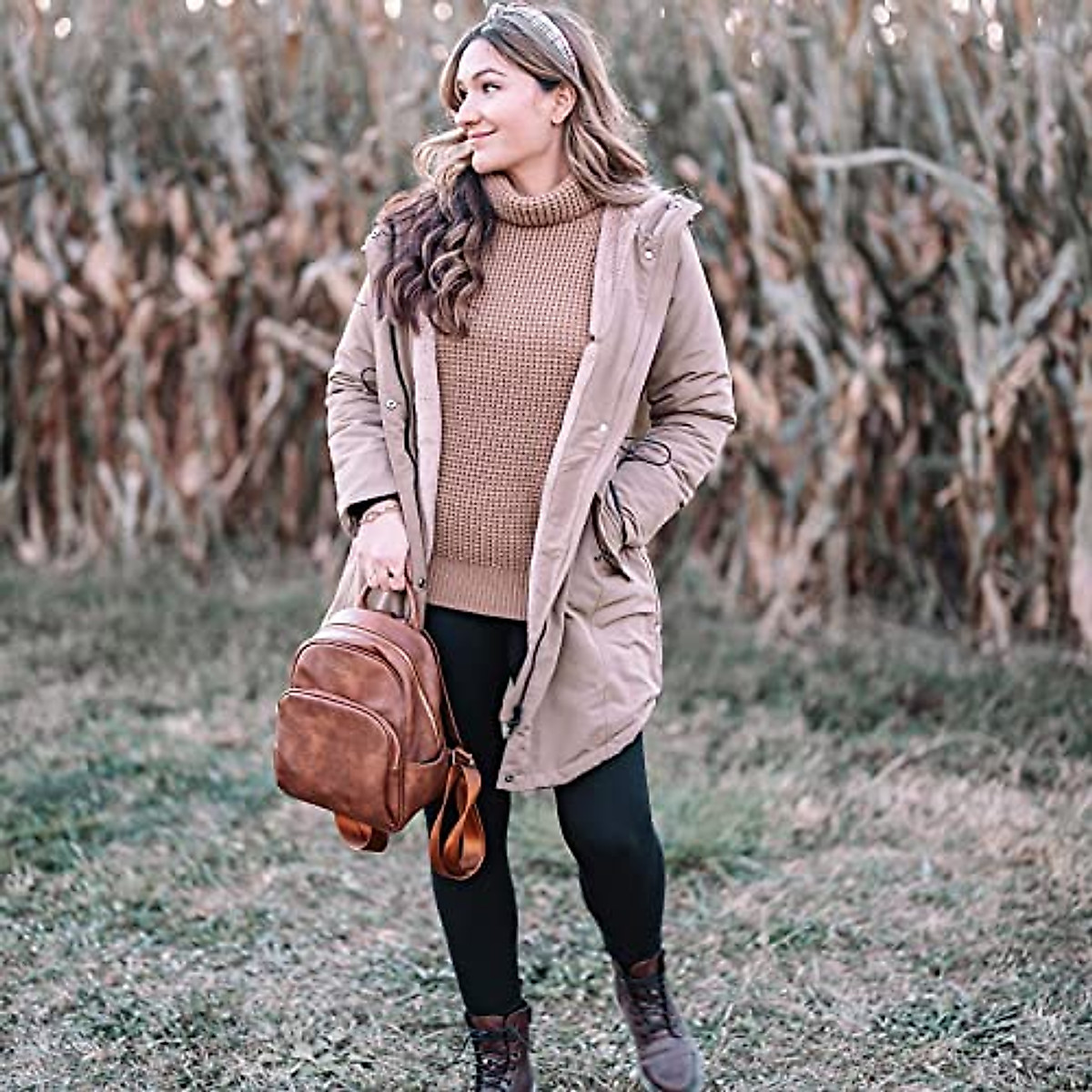 Telena Small Backpack Purse for Women Girls Cute Mini Leather Backpack Travel Shoulder Bags Brown