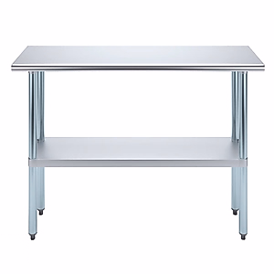 AmGood 14 in. x 48 in. Stainless Steel Work Table | Metal Kitchen Food Prep Table | NSF