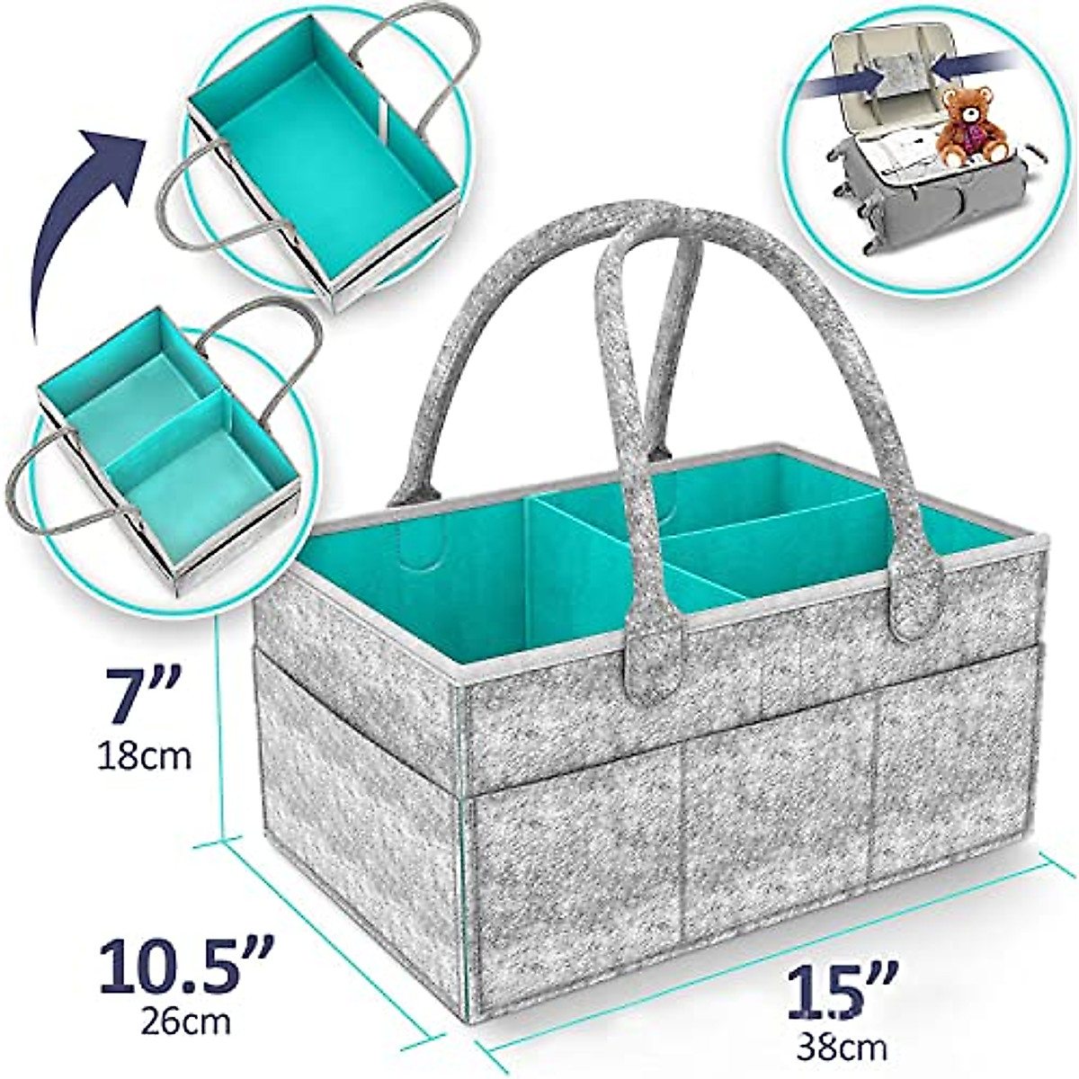 AIMIUKIDS Diaper Caddy - Nursery Storage Bin and Car Organizer for Diapers and Baby Wipes Gift Registry For Baby Shower, Nursery Organizer, Neutral Baby Gift Basket, Changing Table Organizer Green