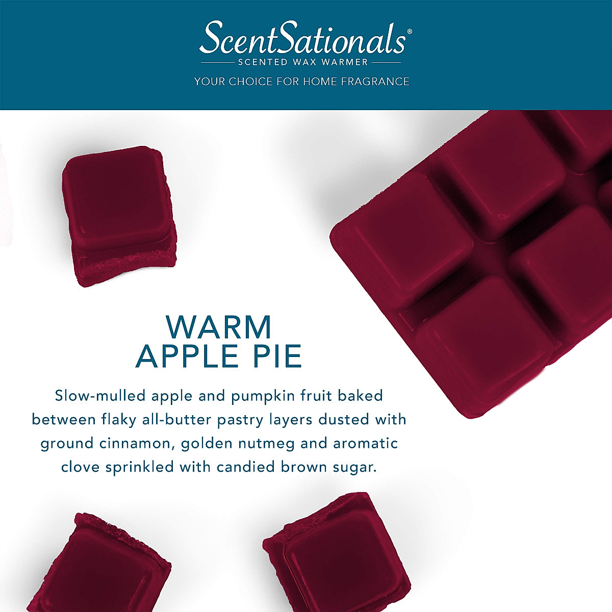 Scentsationals Scented Wax Cubes - Warm Apple Pie - Fragrance Wax Melts Pack, Electric Home Warmer Tart, Wickless Candle Bar Air Freshener, Spa Aroma Decor Gift - 2.5 oz