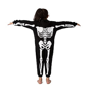 Spooktacular Creations Halloween Unisex Skeleton Costume Pajama Kids Jumpsuit Dress Up Party Hoodie Cosplay, XL