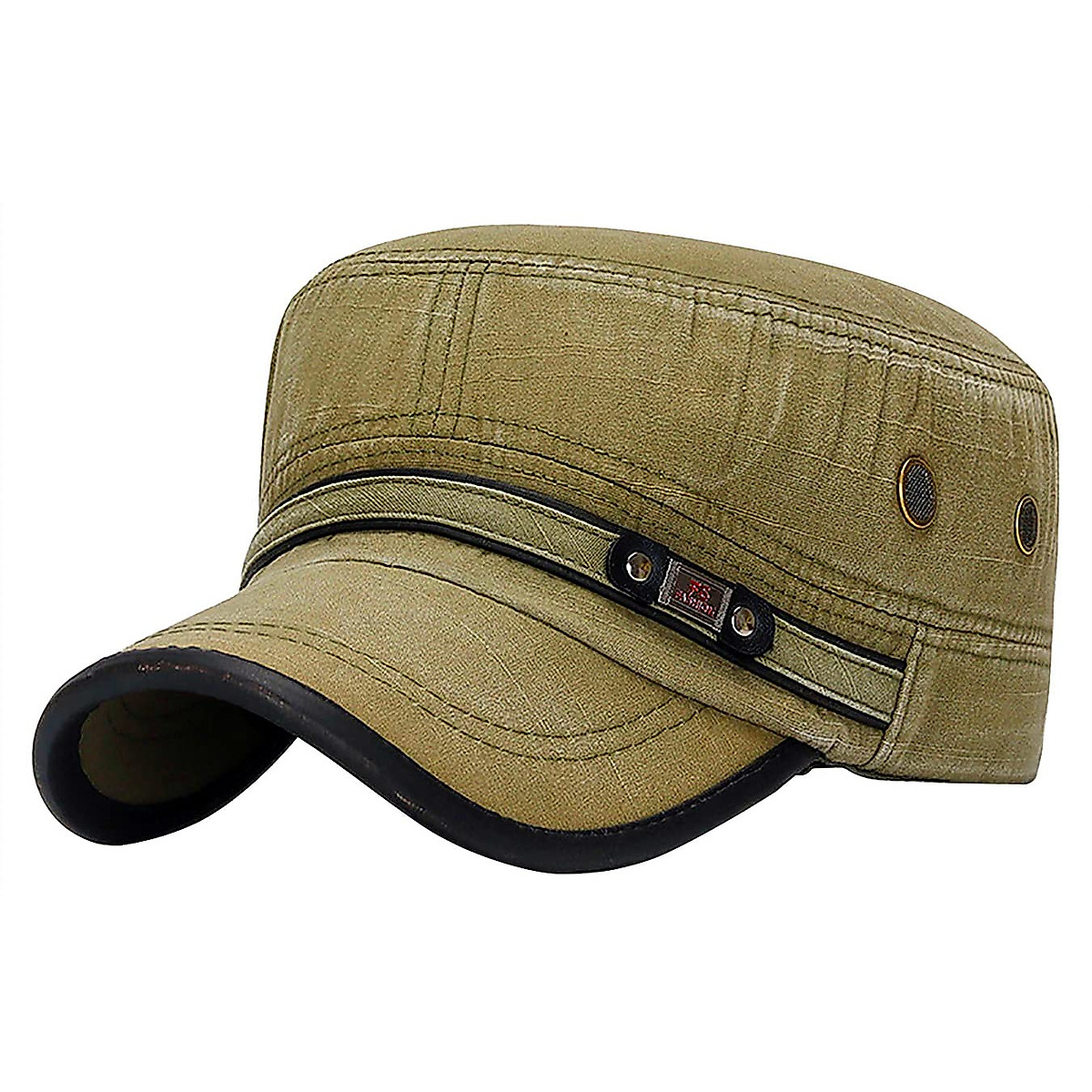 Cadet Army Military Hat Retro Fade Style Flat Top Adjustable (Black+Green, 2)