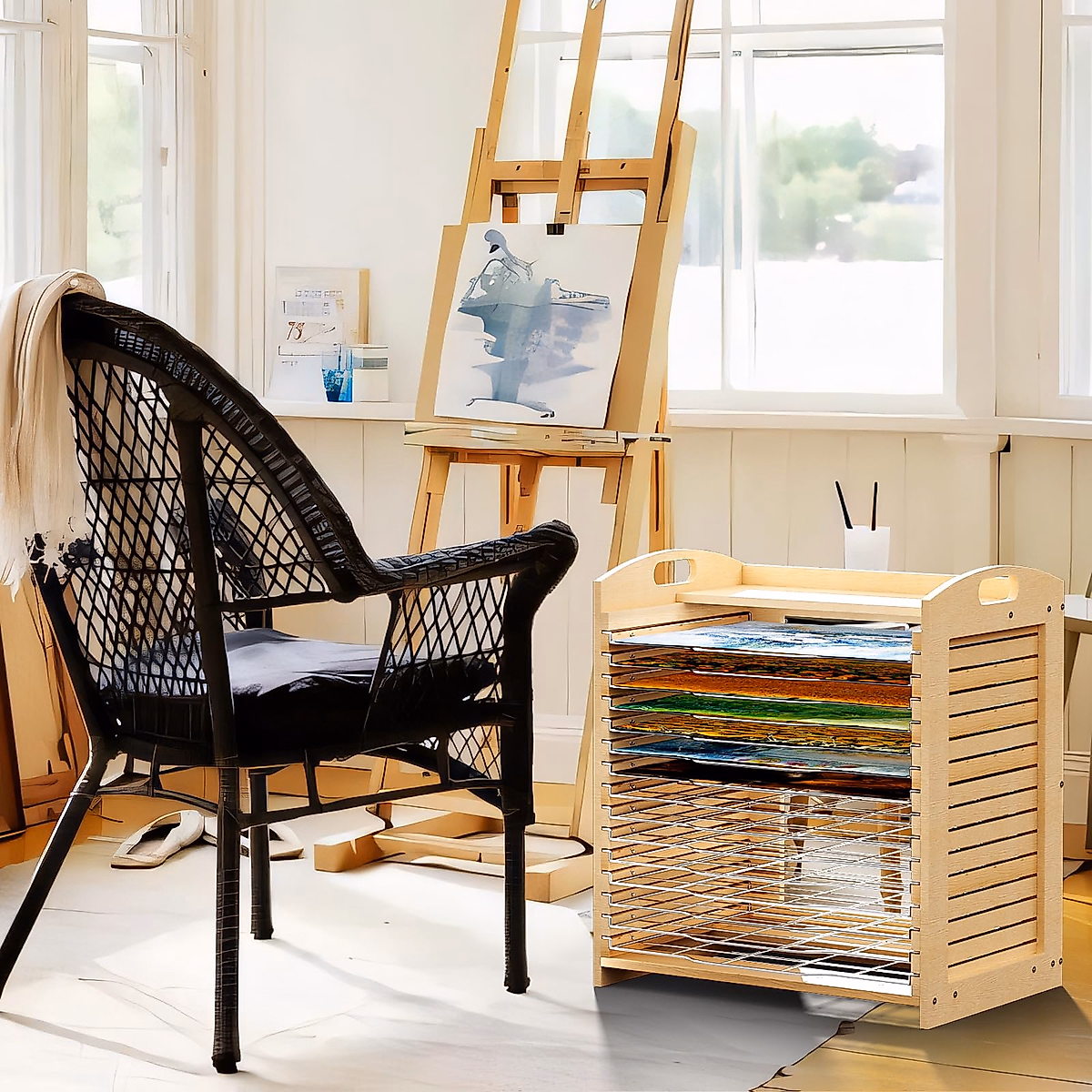 Baoz Art Drying Rack For Classroom, Wall Mounted/Mobile Drying Rack Art With 15 Shelves for Art Studios Classrooms 20.15" D x 13.46" W x 19.05" H