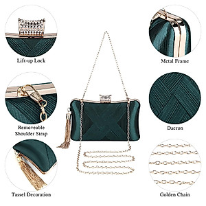 Tanpell Women's Evening Clutch Bags Silk Satin Party Handbags Bridal Wedding Purses with Tassel Pendant Green