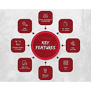 AKTI Premium Cotton Bath Sheets Towels for Adults, 35x70 Inches, Pack of 2, Super Soft, Extra Absorbent, Hotel & Spa Quality Bath Towels Extra Large, 580 GSM - Red Towels for Bathroom