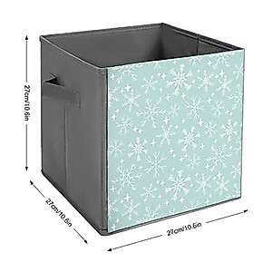 Mint Cute Winter Snowflake PU Leather Collapsible Storage Bins Canvas Cube Organizer Basket with Handles