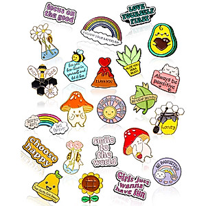 23 Pcs Positive Pins Inspirational Lapel Pin Cartoon Cute Pins Motivational Pins for Backpacks Aesthetic Brooch Pin Badges for Women Girl Jeans Jackets Hats Decor (Vivid Style)