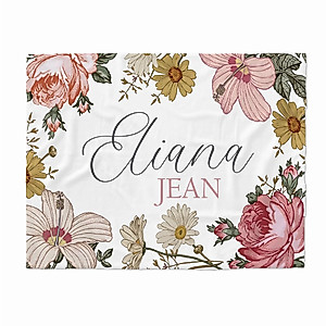 Personalized Baby Girl Blanket with Name Vintage Floral Custom Baby Blanket, Gift for Baby Shower, Vintage Baby Blanket, Nursery Blanket, Crib Blanket