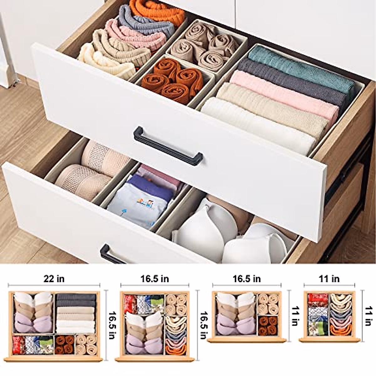 Stero 6 Pack Drawer Organizers for Clothing, Dresser Drawer Organizer Clothes, Fabric Foldable Closet Organizers and Storage Basket Bins for Clothes, Underwear, Bras, Socks (Light Grey)