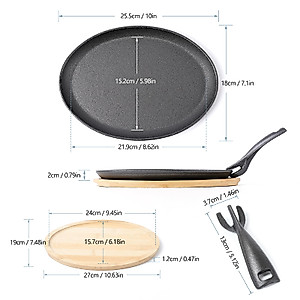 HAWOK Cast Iron Fajita Skillet Japanese Steak Plate with Handle and Bamboo Tray…
