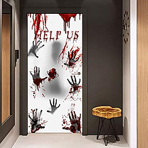 Halloween Giant Bloody Window Posters, Zombie Door Cover Help Me, Bloody Handprint Window Clings Party Decoration, Wall Poster Haunted House Door Cover, Bloody Hands Mural,Scary Halloween Window Decor