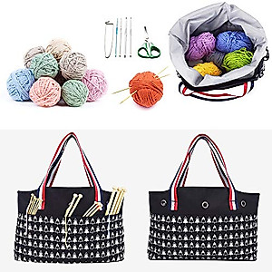 Crochet Bag Yarn Storage Tote, Knitting Bag Crochet Yarn Organizer Crochet Accessories and Supplies Crochet Bags and Totes,Black