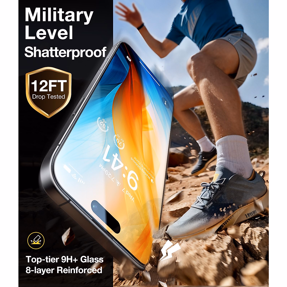 UltraGlass Top 9H+ Glass for iPhone 15 Pro Screen Protector [Military Grade Shatterproof & Longest Durable] Screen Protector 15 Pro Tempered Glass Full Coverage, 2 Packs