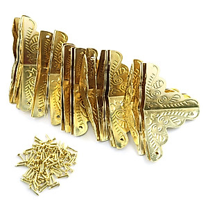 Box Corner Protector RLECS 20PCS Golden Triangle Rattan Carved Wood Case Edge Guards with 80PCS Screw Three Sided Full Protection Corner Guard