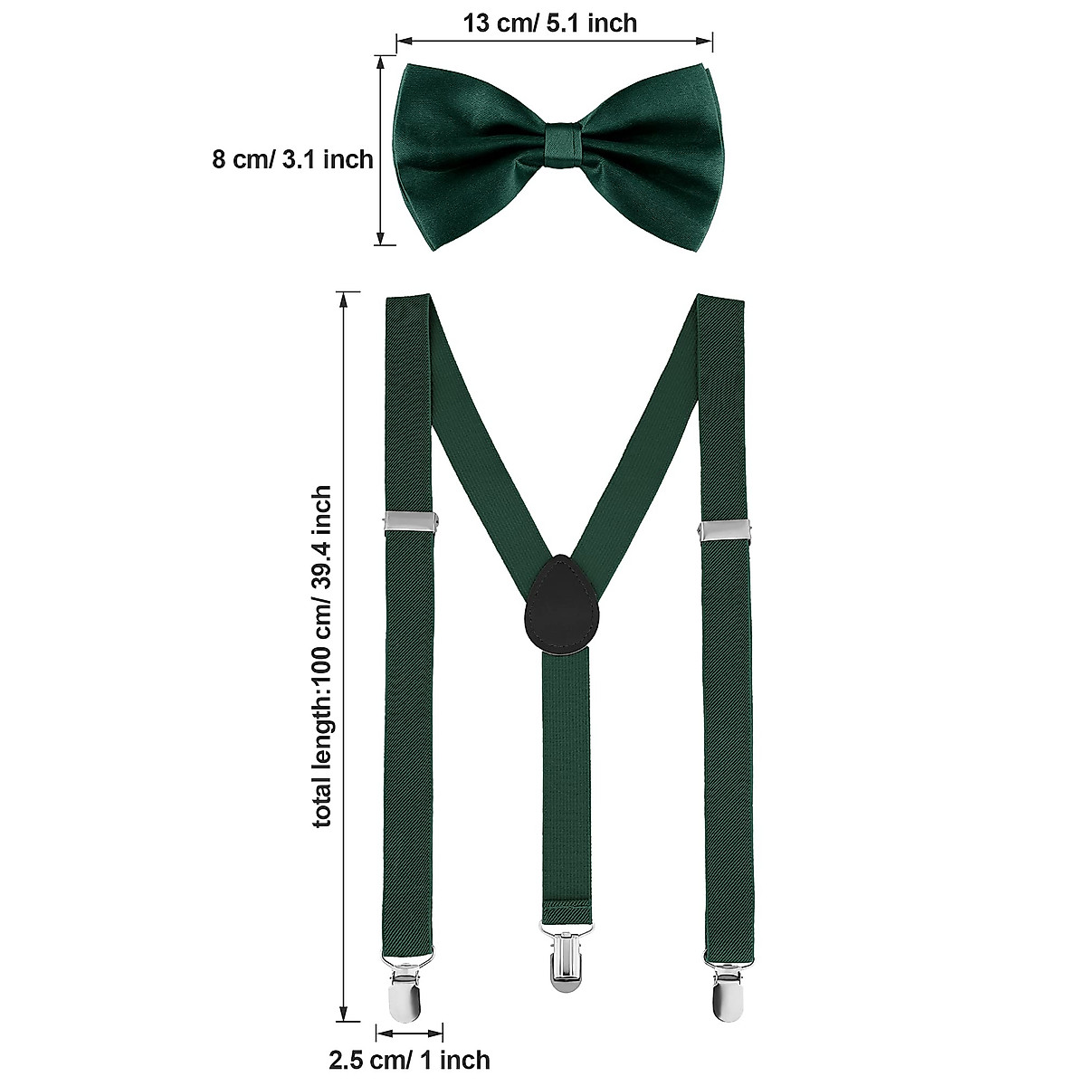 SATINIOR Suspender and Bow Tie Set 80s Clip on Suspenders for Men Women(Green)