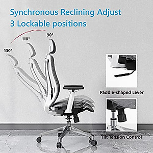 Logicfox Ergonomic Mesh Office Chair, Computer Desk Chair with 3D Armrests, Adjustable Lumbar Cushion & Adjustable Headrest, White High Back Home Desk Chair with Tilt Function, Mesh Backrest & Seat