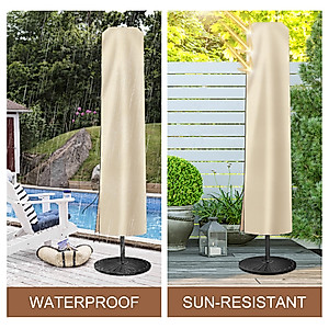 Ackmizz Patio Umbrella Cover - Waterproof 420D Oxford Outdoor Umbrella Covers With Folding Rod. Parasol Cover for 7.5ft 8ft 9ft 10ft 11ft (Beige)