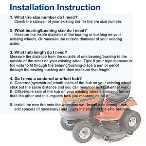 15x6.00-6 Lawn Mower Tires, Riding Lawn Mower Tires 15x6.00-6, 4 Ply Tubeless Lawn Tractor Tires, 3" Offset Hub Long with 3/4" Bushings, Pack of 2