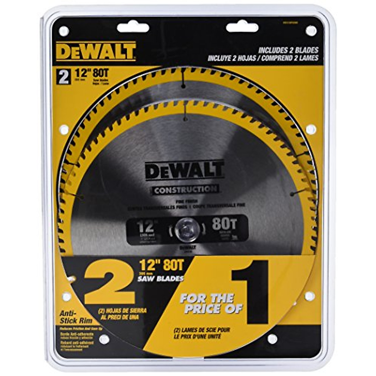 DEWALT Miter Saw Blade, 80 Tooth, 12 Inch, 2 Pack, Stainless Steel (DW3128P5D80I)