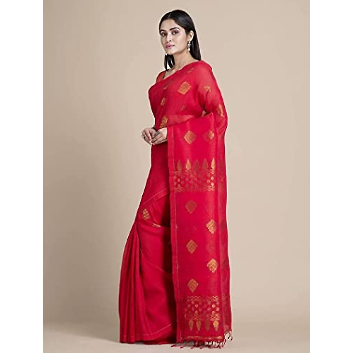 Women's Handloom Linen Jamdani Saree Handwoven Soft Saree With Blouse Piece Traditional Sari Muslin Jamdani Saree For Wedding, Party, Anniversary, Ethnic Wear Gift For Her By OISHANISAREEGHOR.